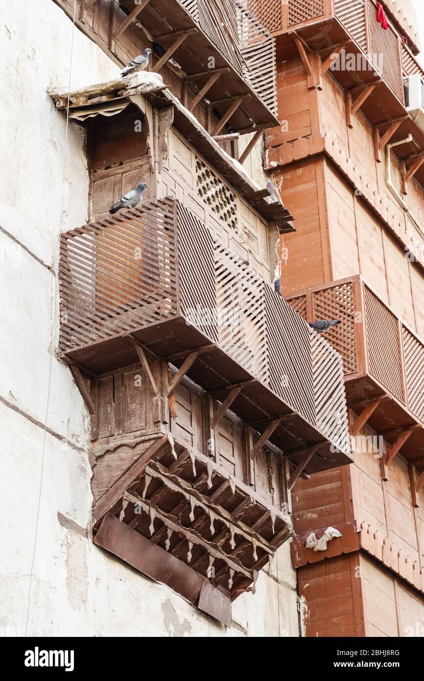 Historic wooden building in the UNESCO historic center called Al-Balad ...