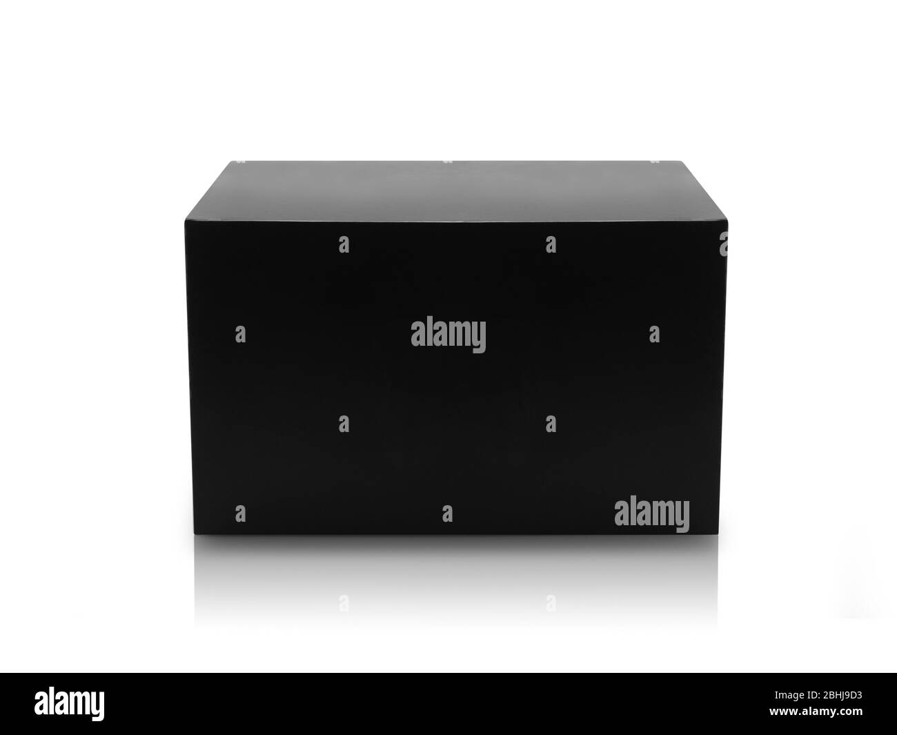 Black box product packaging in front view isolated on white background ...