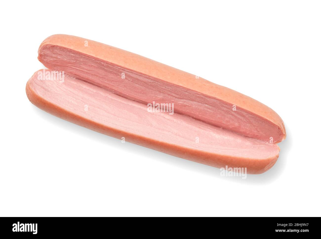 One cut sausage isolated on white background. Close up Stock Photo - Alamy
