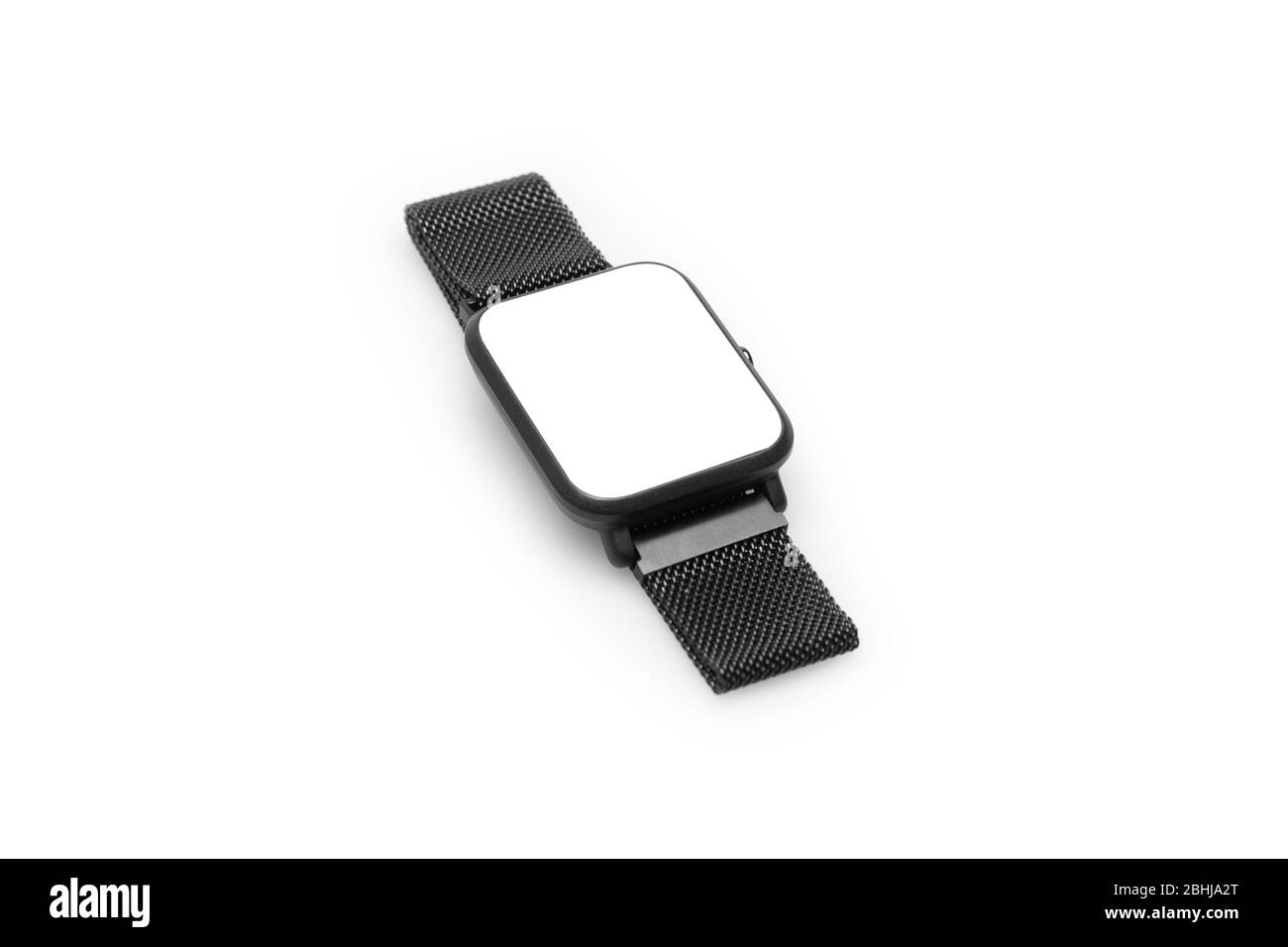 Black Smart watch with blank screen isolated on white background with ...