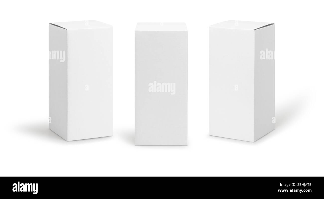 Set of White box tall shape product packaging in side view and front ...