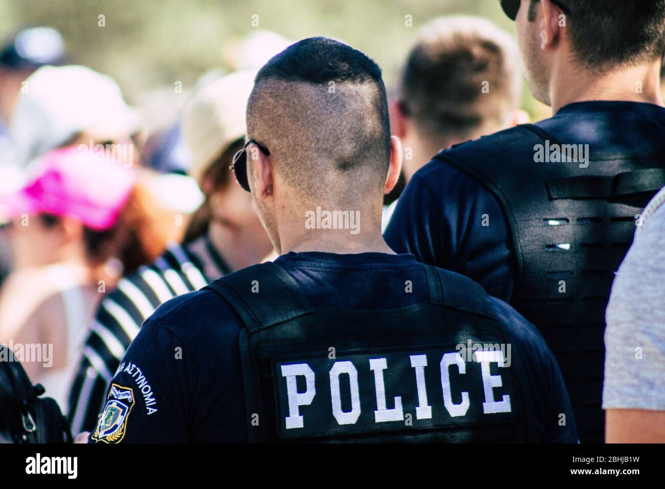 Athens Greece August 28, 2019 View of Greek police officers standing ...