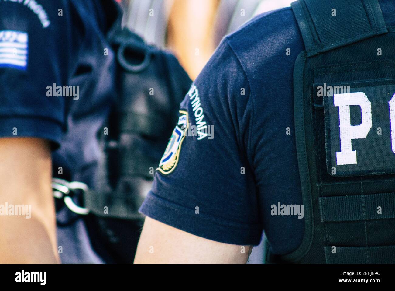 Athens Greece August 28, 2019 View of Greek police officers standing ...