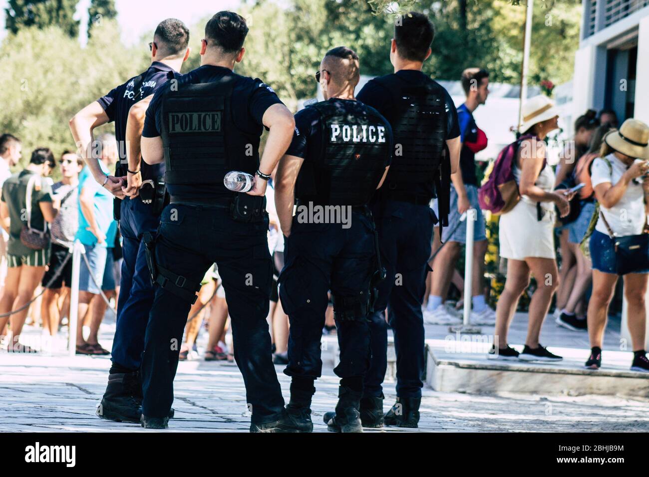 Athens Greece August 28, 2019 View of Greek police officers standing ...