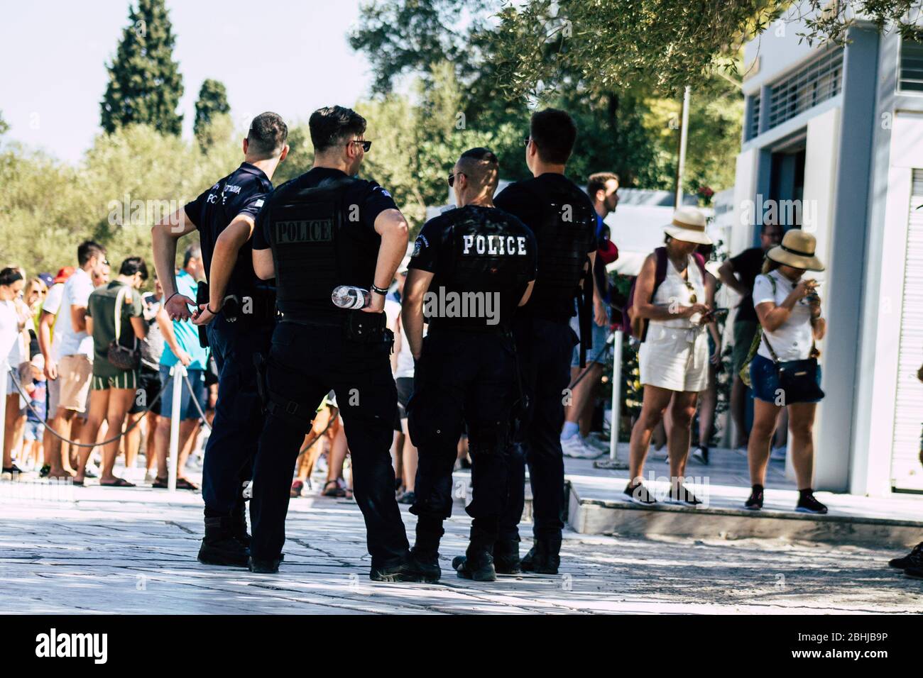 Athens Greece August 28, 2019 View of Greek police officers standing ...