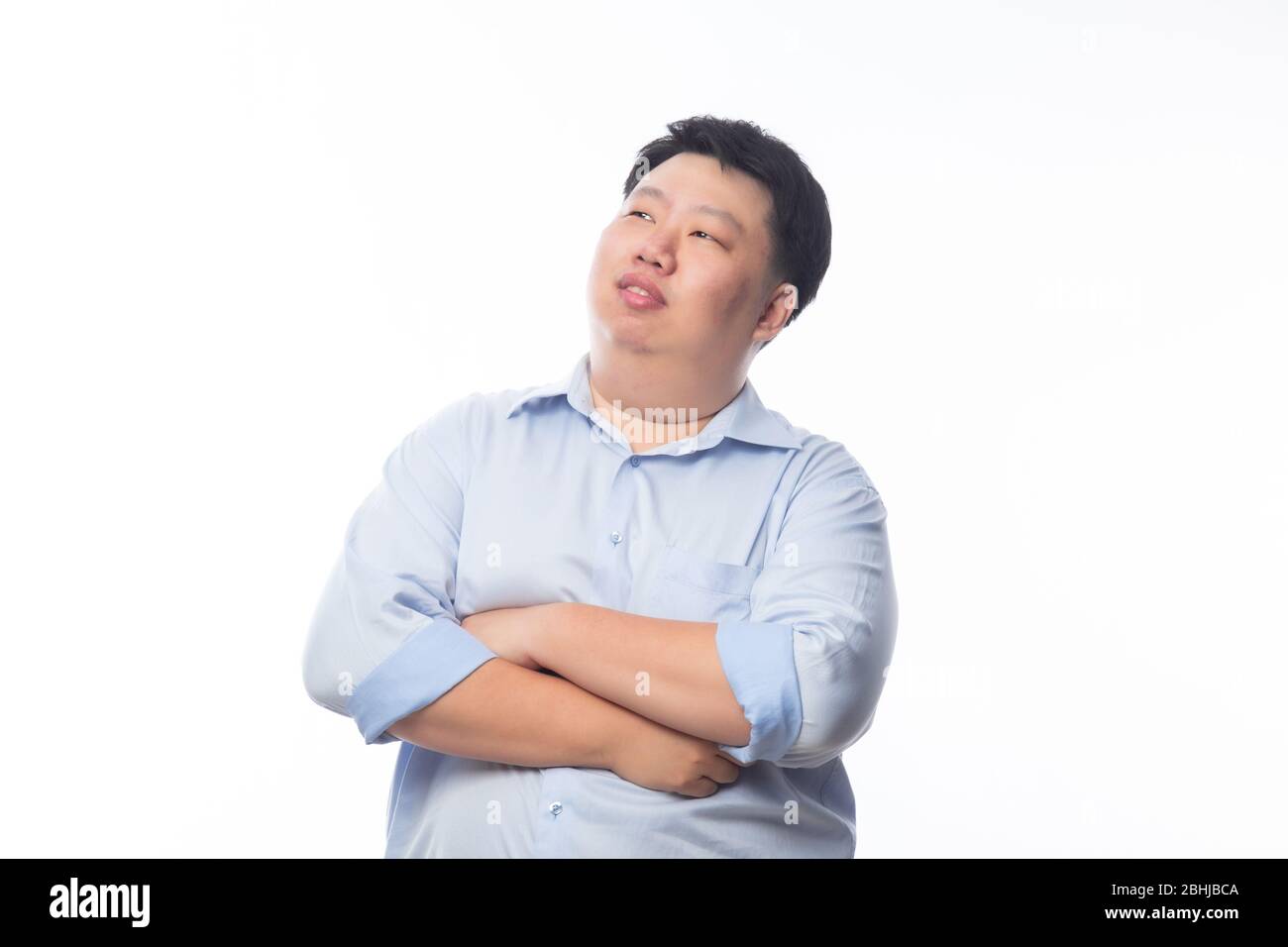 Happy fat man blue shirt hi-res stock photography and images - Alamy
