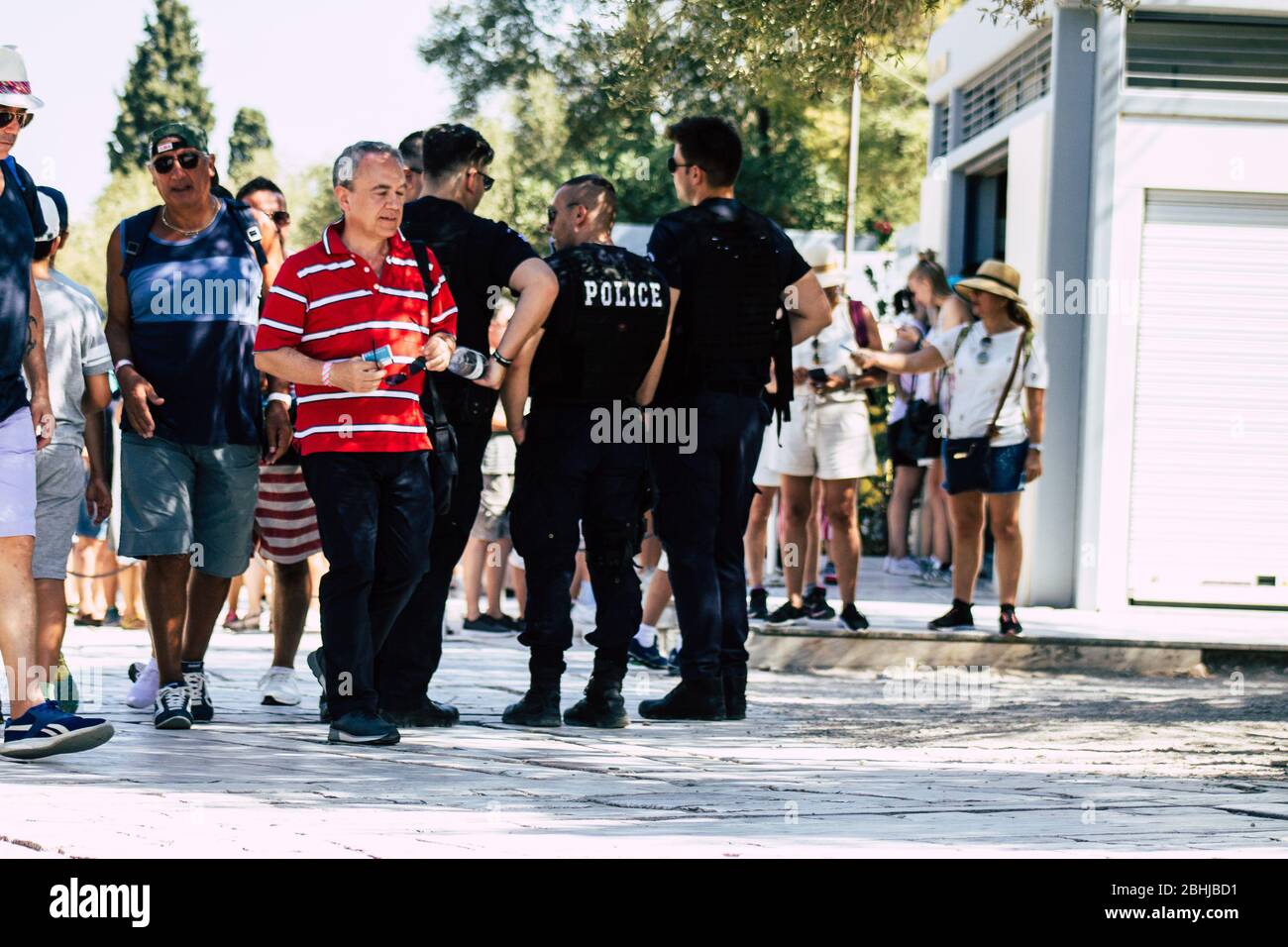 Athens Greece August 28, 2019 View of Greek police officers standing ...