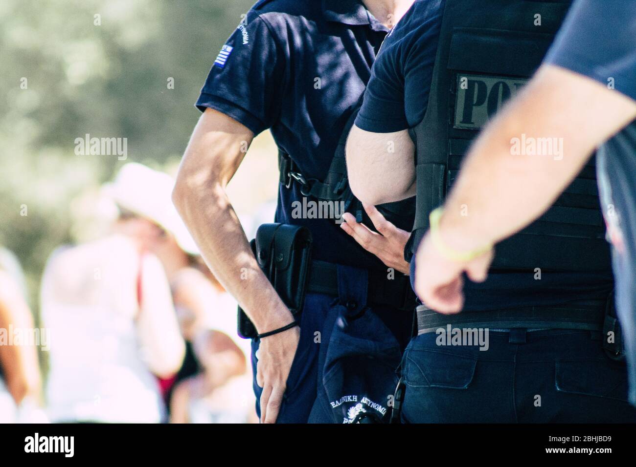 Athens Greece August 28, 2019 View of Greek police officers standing ...