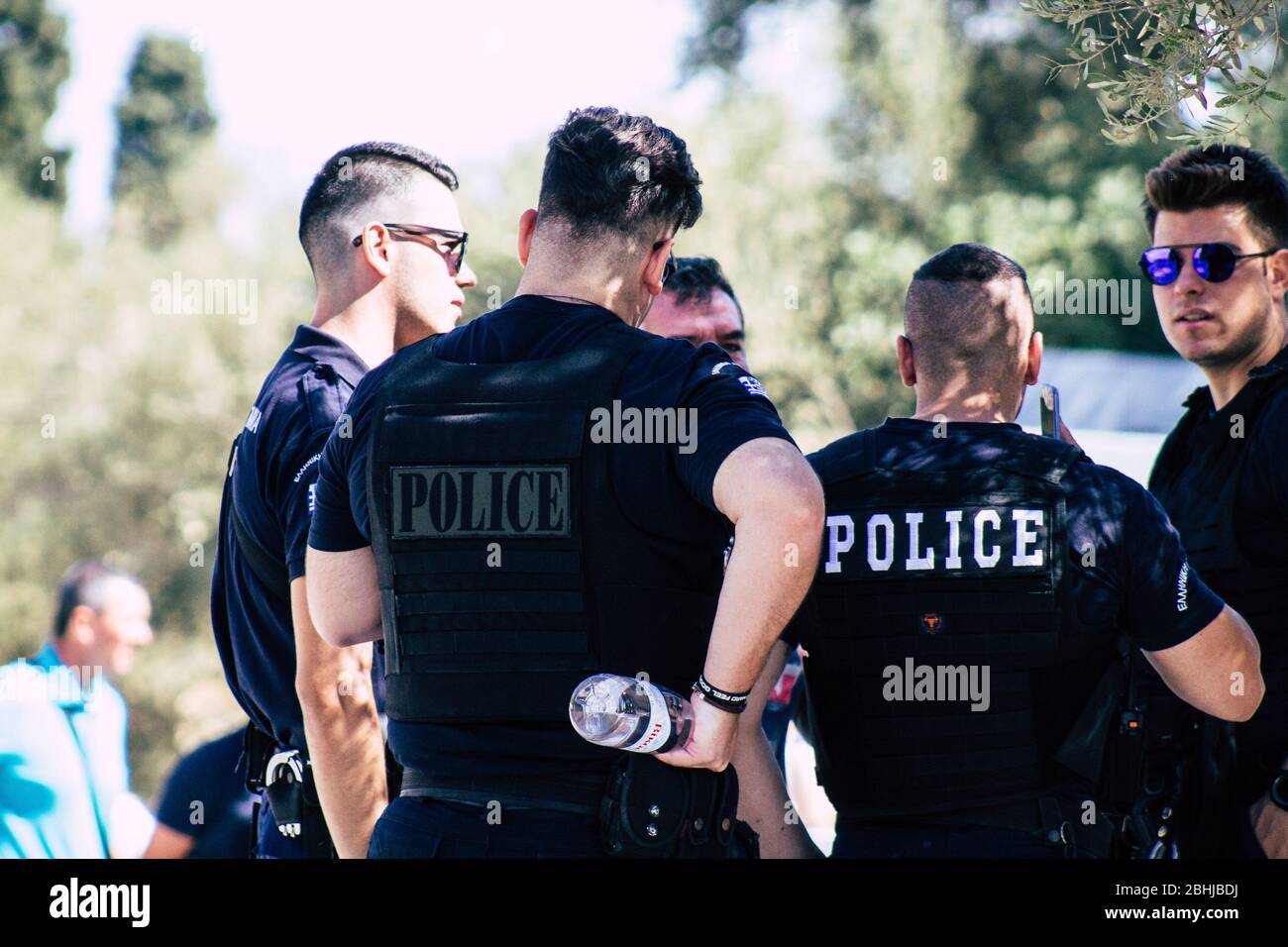 Athens Greece August 28, 2019 View of Greek police officers standing ...