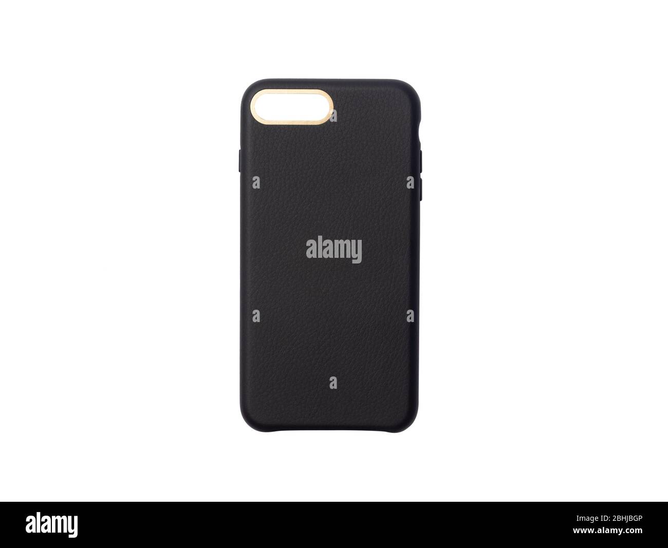 Black blank leather smartphone case isolated on white background with ...