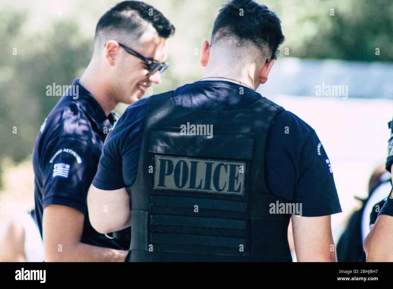 Athens Greece August 28, 2019 View of Greek police officers standing ...