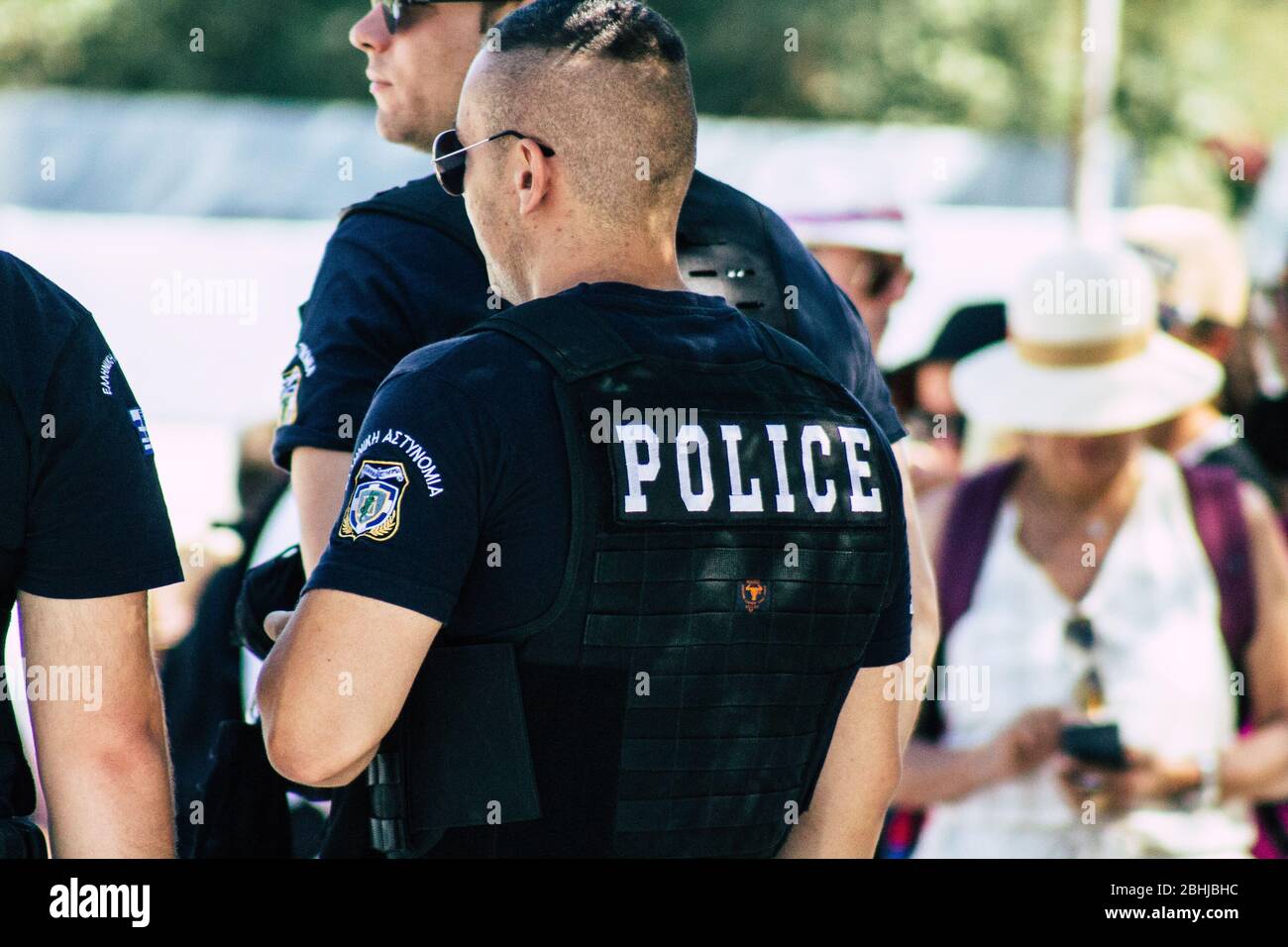 Athens Greece August 28, 2019 View of Greek police officers standing ...