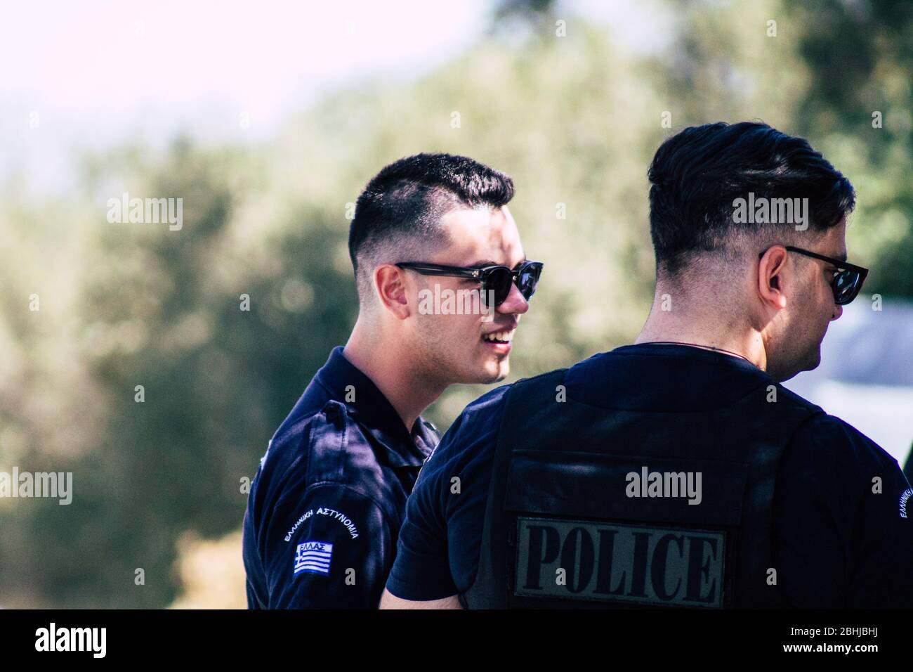 Athens Greece August 28, 2019 View of Greek police officers standing ...