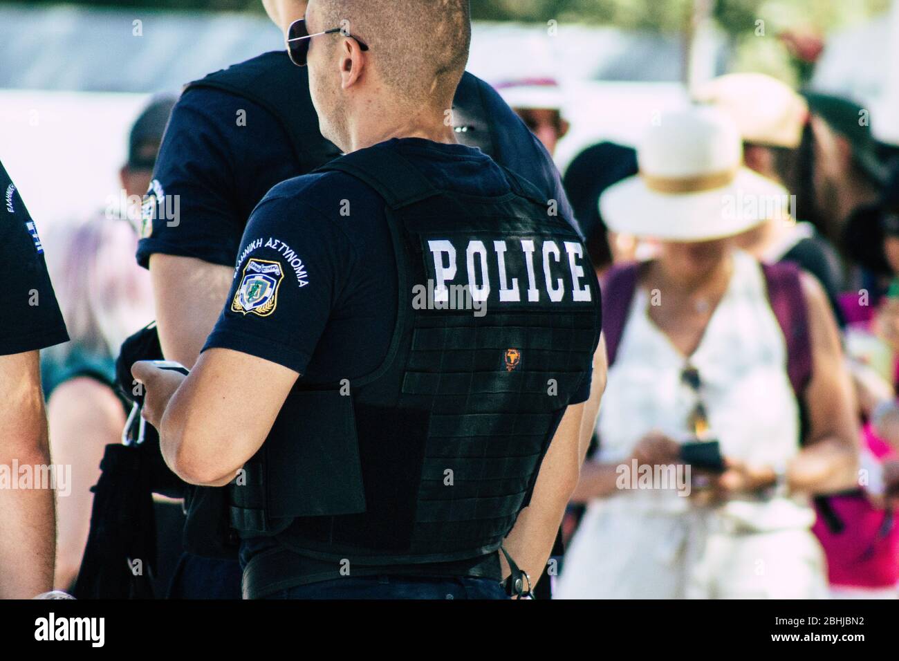 Athens Greece August 28, 2019 View of Greek police officers standing ...