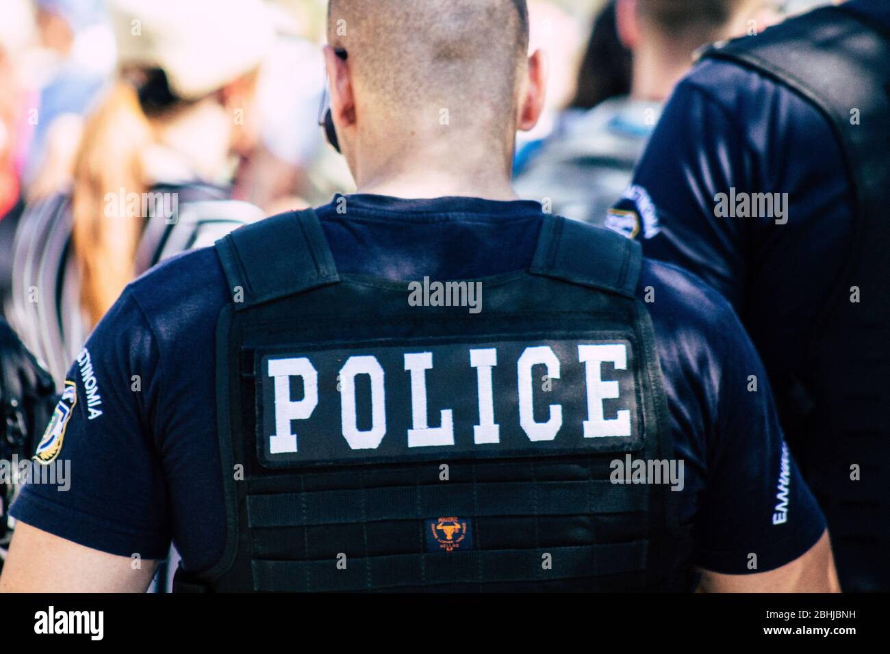 Athens Greece August 28, 2019 View of Greek police officers standing ...