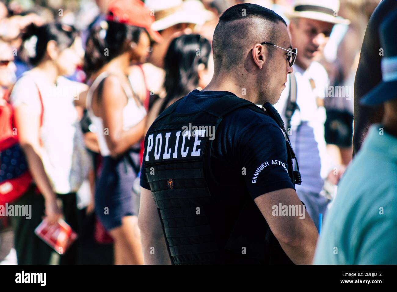 Athens Greece August 28, 2019 View of Greek police officers standing ...
