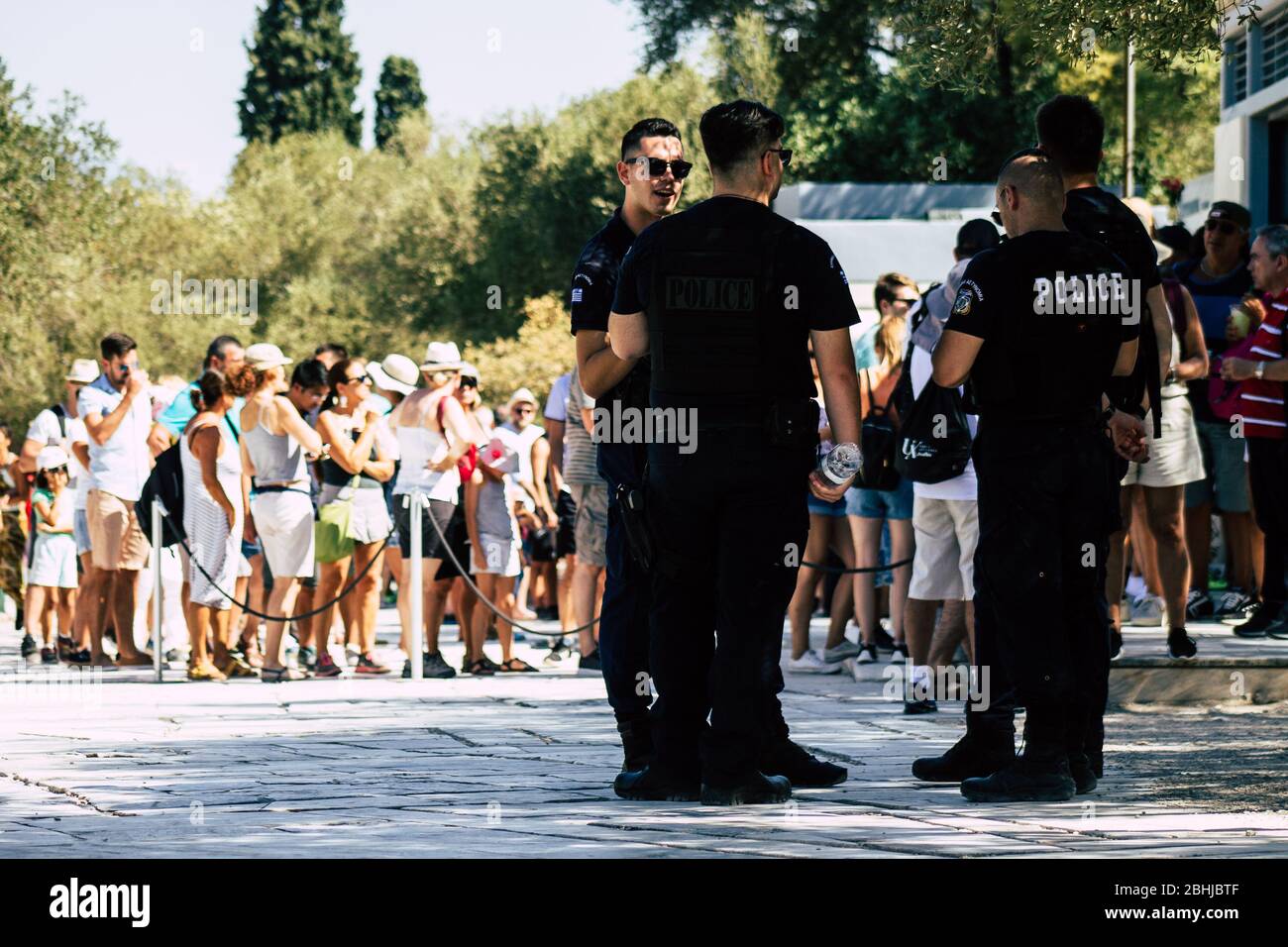 Athens Greece August 28, 2019 View of Greek police officers standing ...