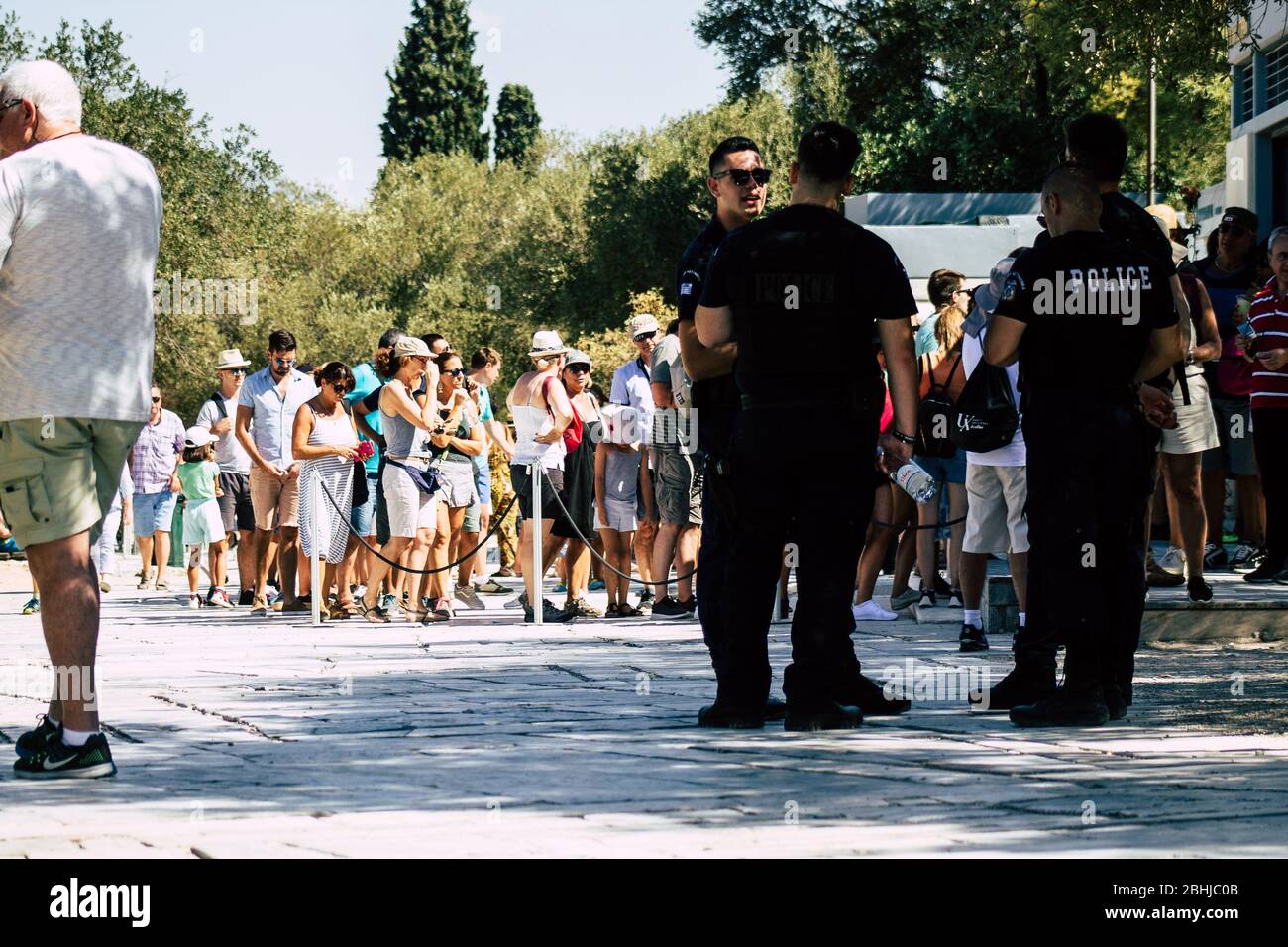 Athens Greece August 28, 2019 View of Greek police officers standing ...