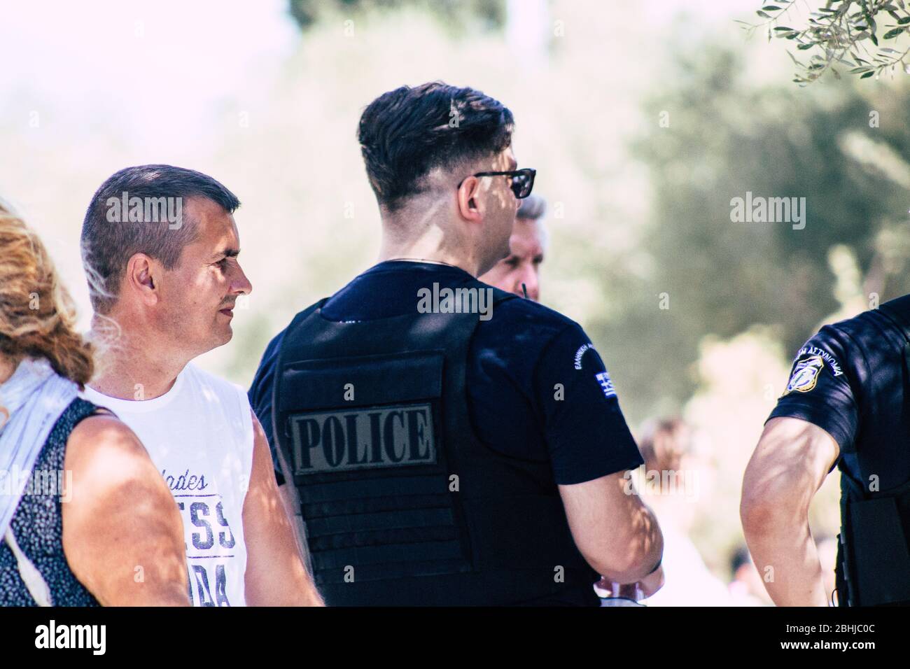 Athens Greece August 28, 2019 View of Greek police officers standing ...