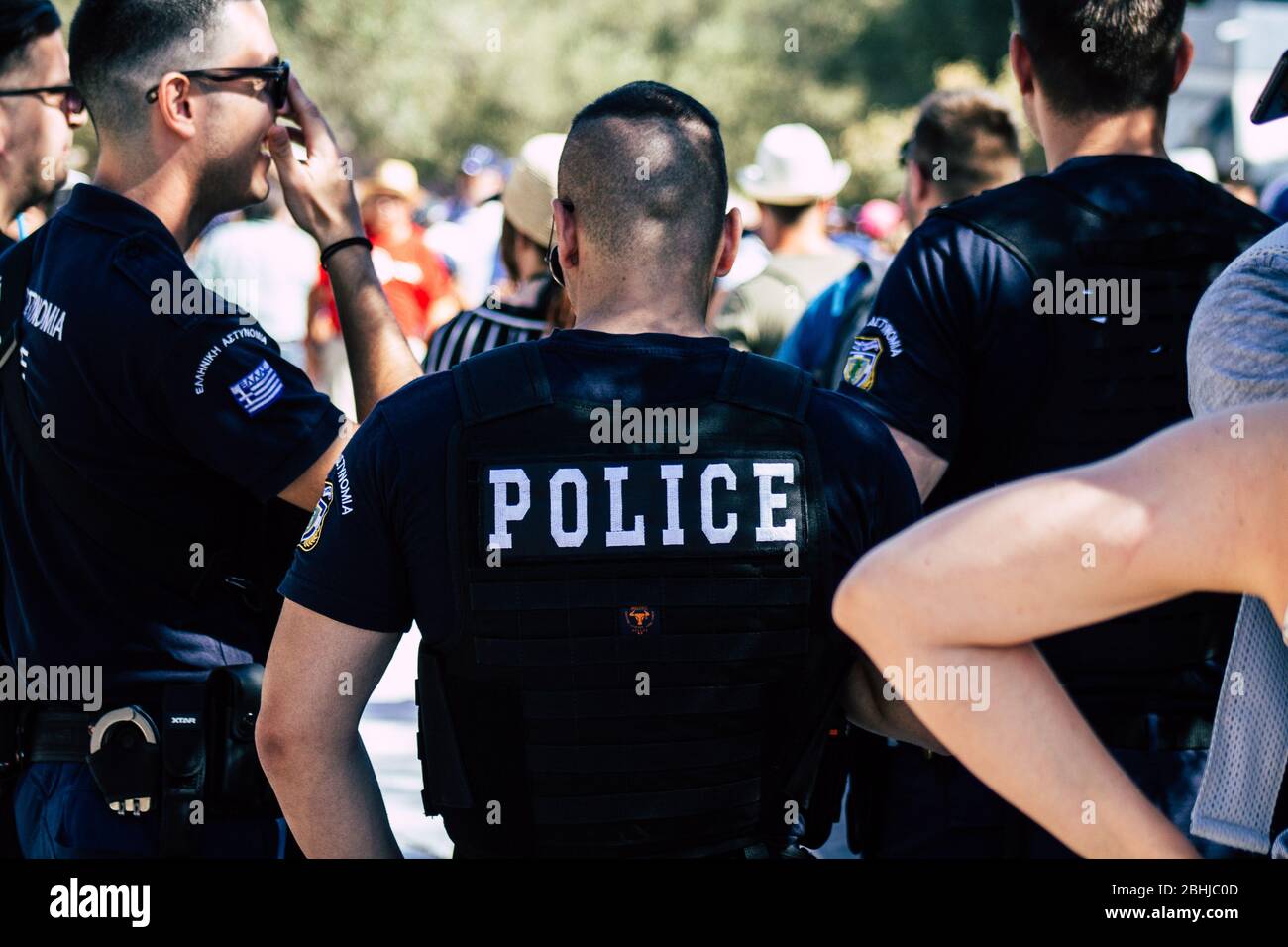 Athens Greece August 28, 2019 View of Greek police officers standing ...
