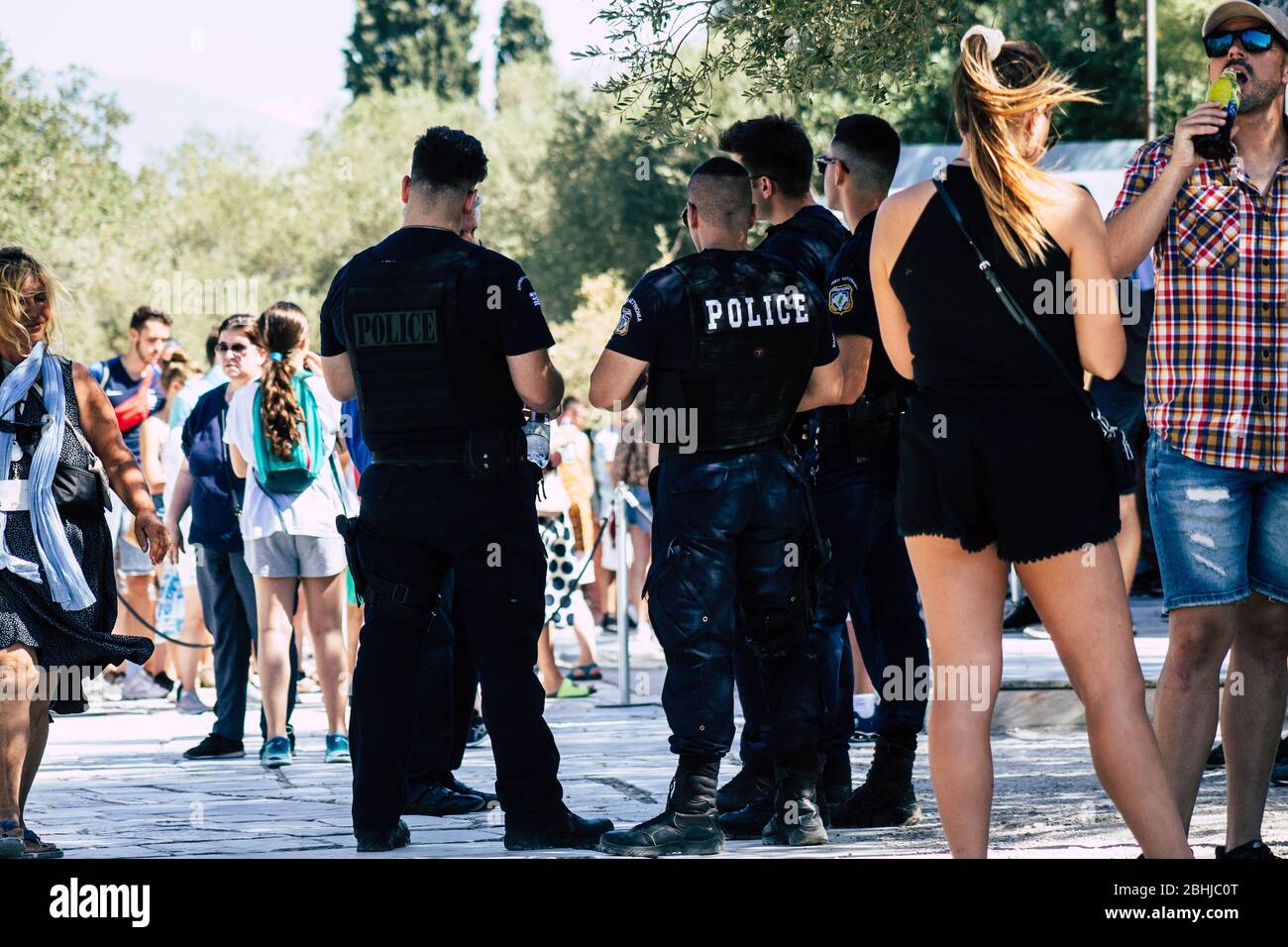Athens Greece August 28, 2019 View of Greek police officers standing ...