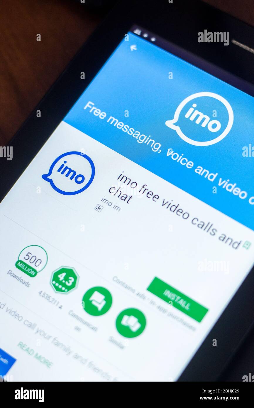 Ryazan, Russia - March 21, 2018 - Imo mobile app on the display of ...