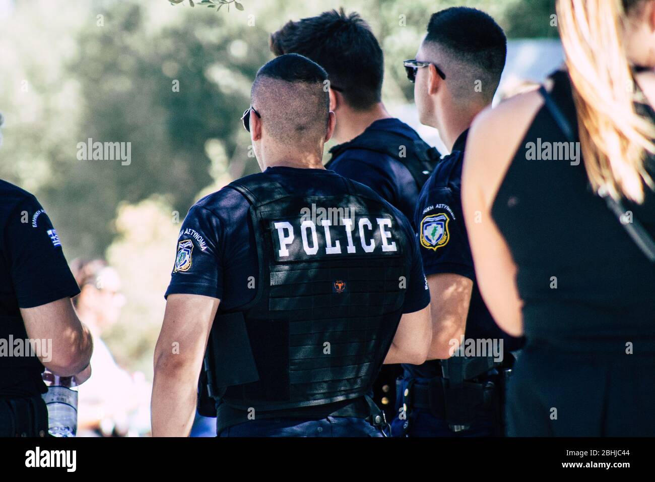 Athens Greece August 28, 2019 View of Greek police officers standing ...
