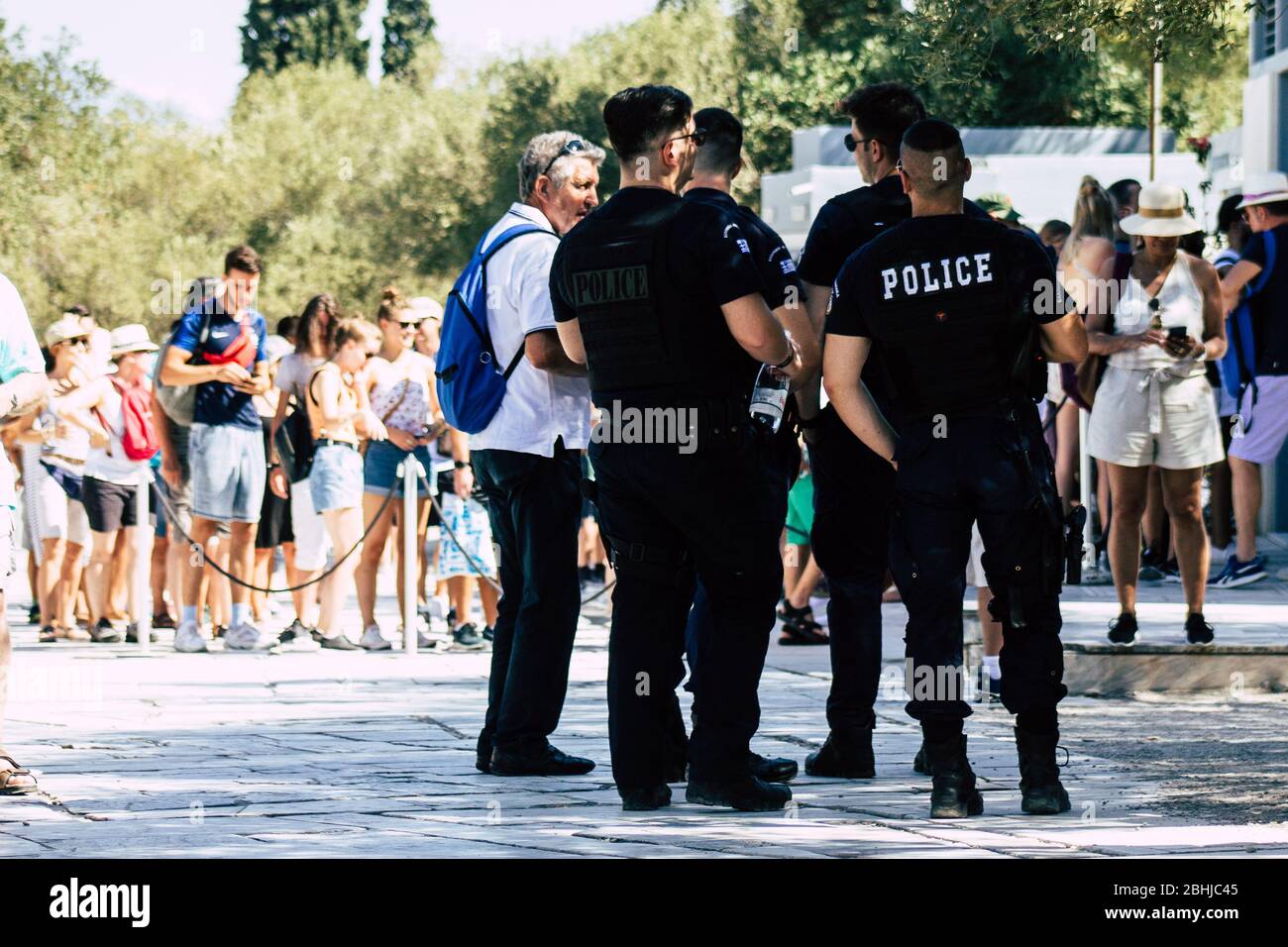 Athens Greece August 28, 2019 View of Greek police officers standing ...