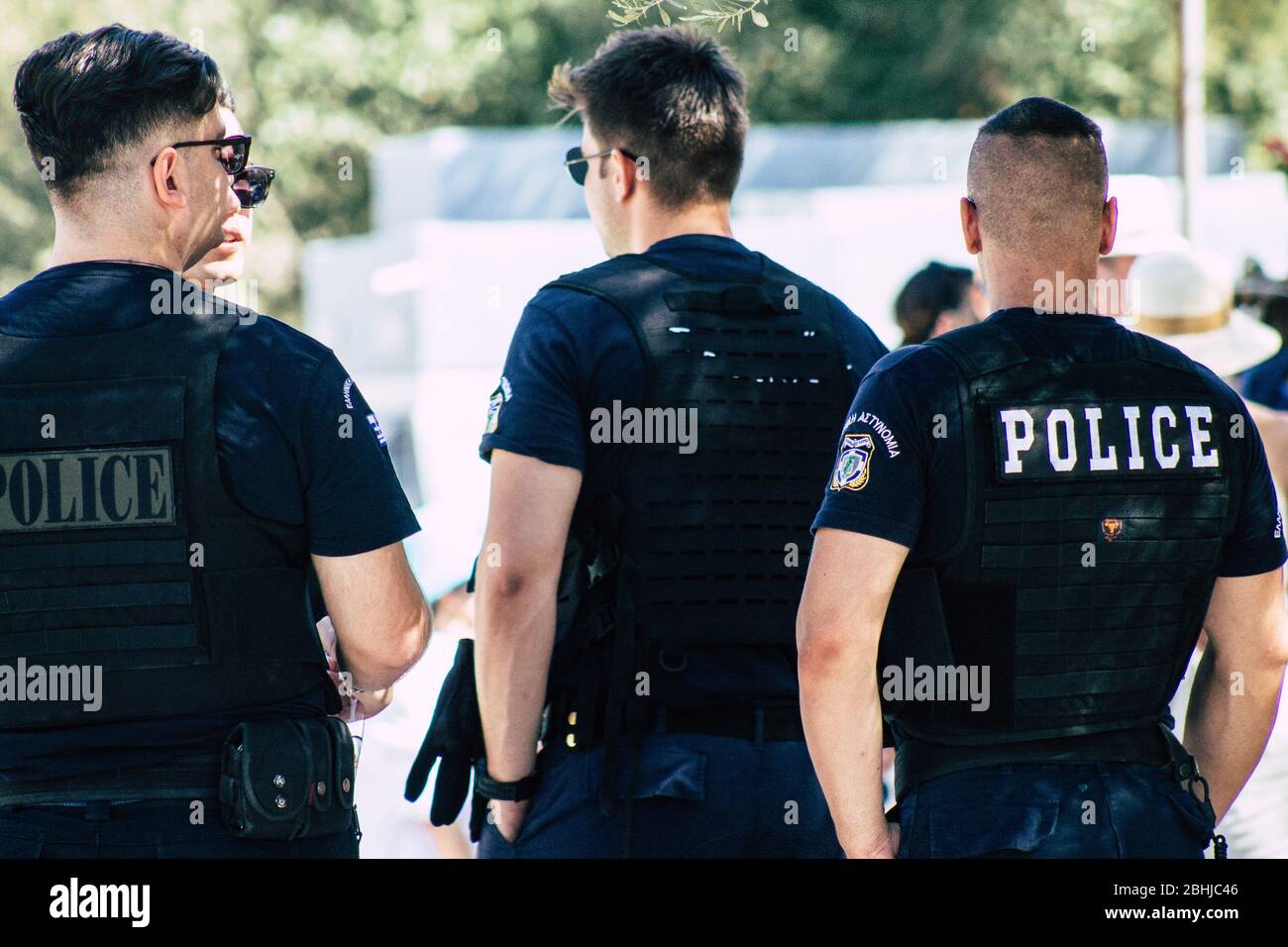 Athens Greece August 28, 2019 View of Greek police officers standing ...