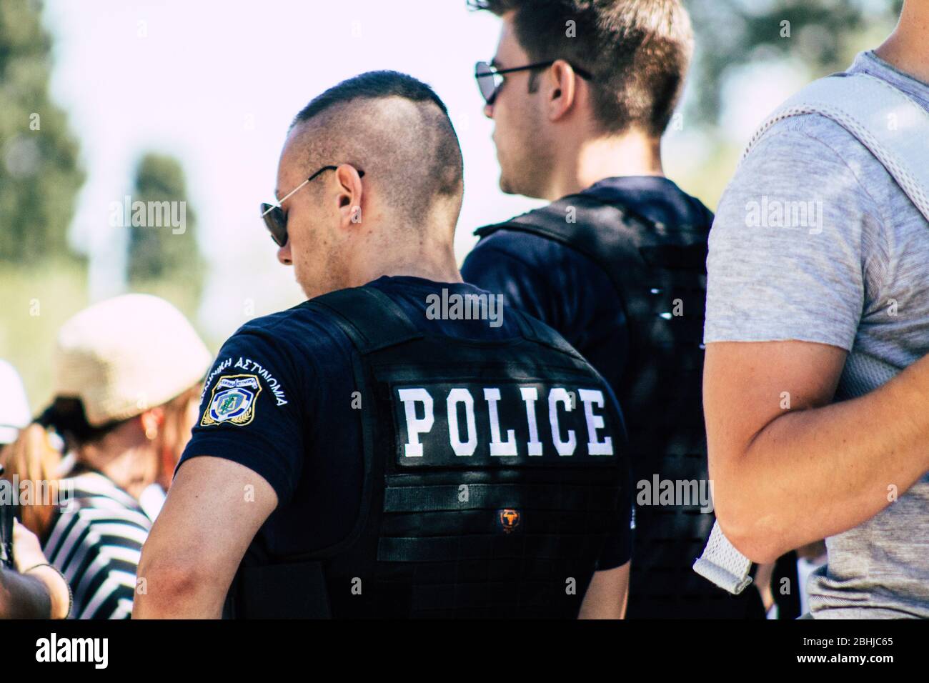 Athens Greece August 28, 2019 View of Greek police officers standing ...