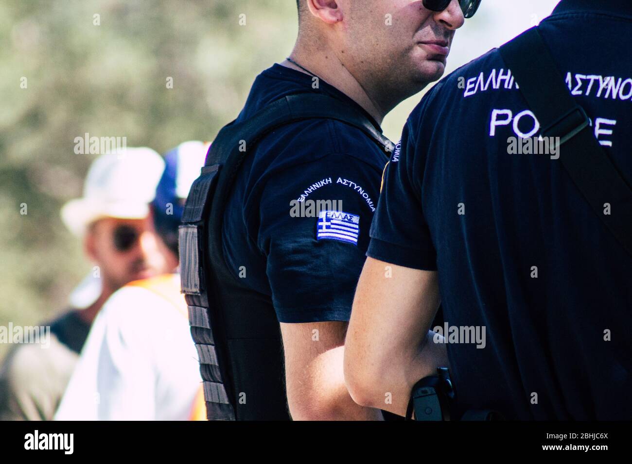 Athens Greece August 28, 2019 View of Greek police officers standing ...