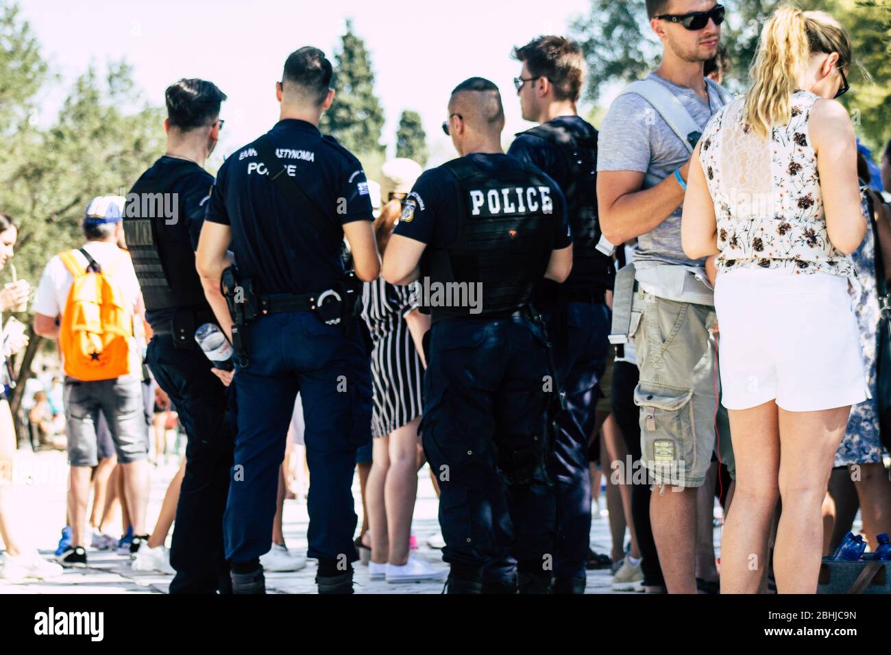 Athens Greece August 28, 2019 View of Greek police officers standing ...