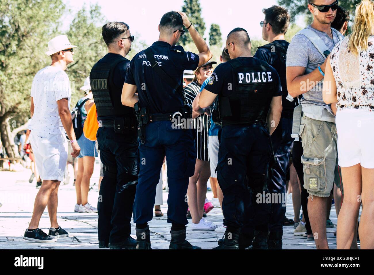 Athens Greece August 28, 2019 View of Greek police officers standing ...