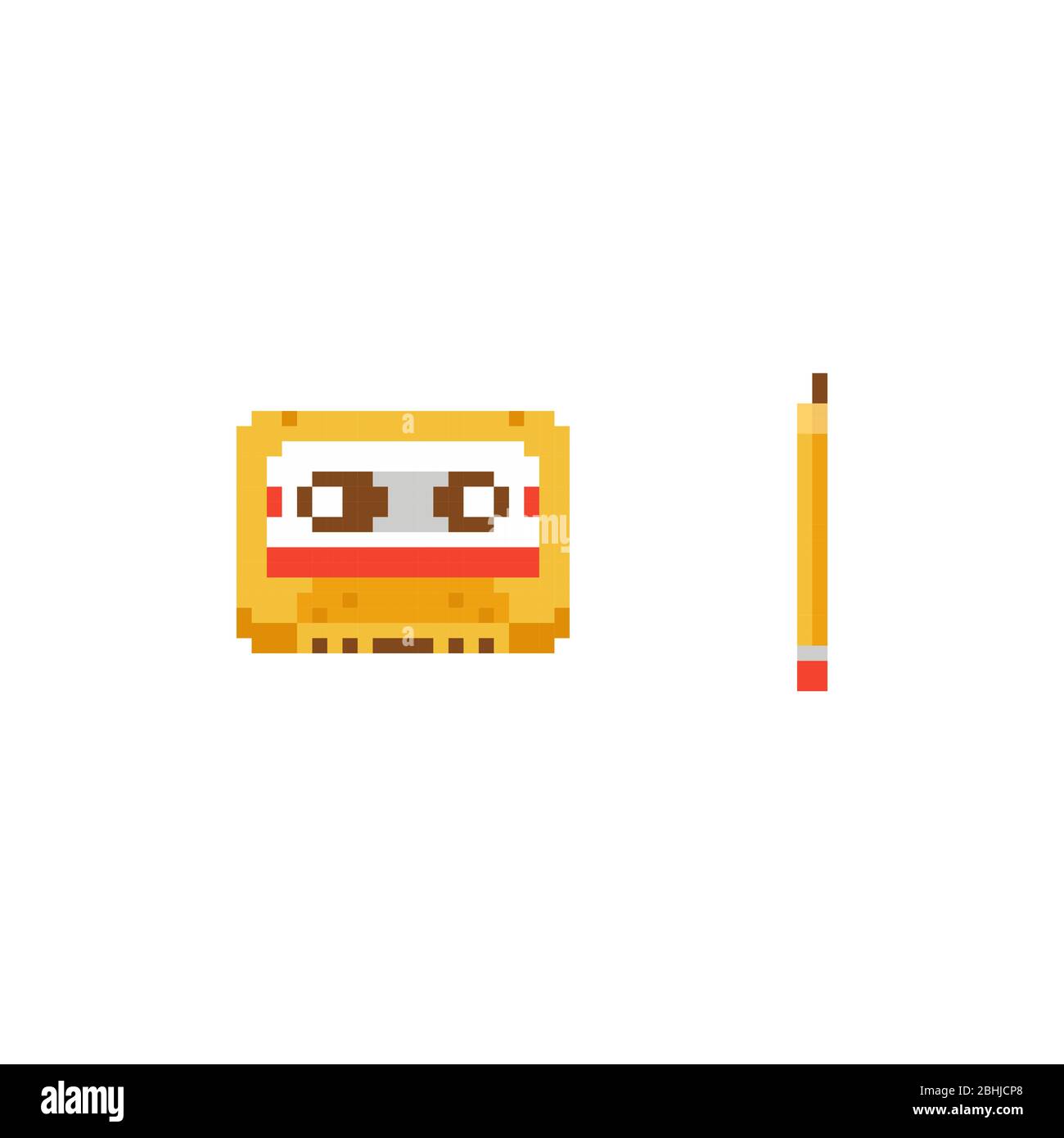 Pixel art vector illustration - audio tape compact cassette and pencil ...