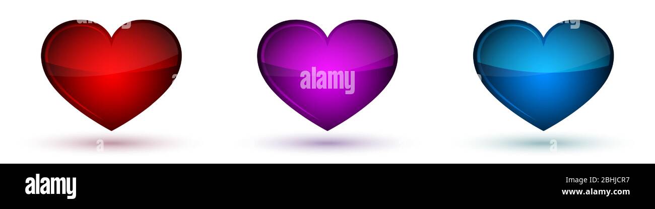Heart icon. Set of bright glossy hearts. Vector illustration. Colorful ...