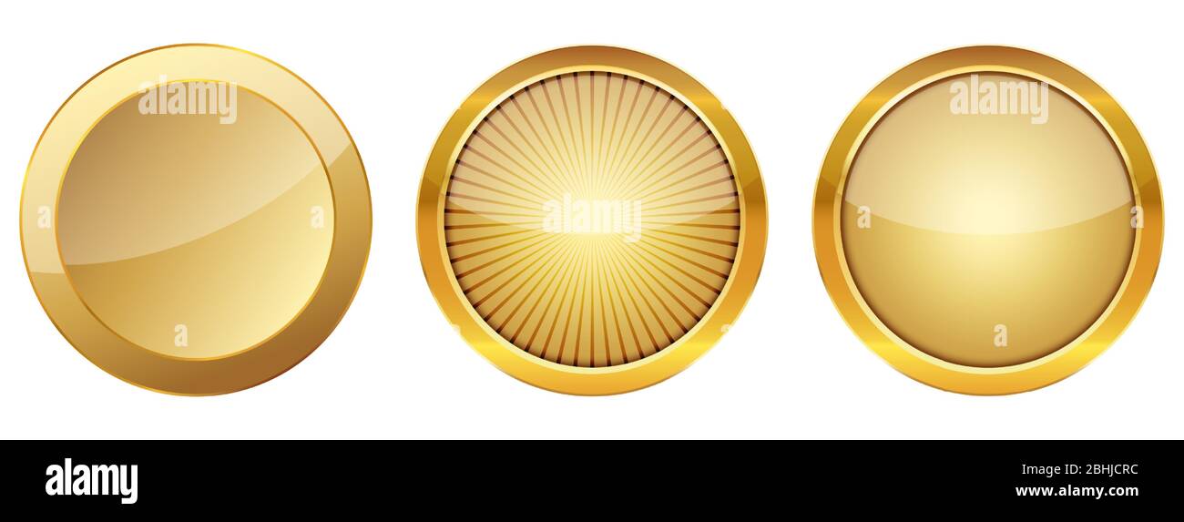 Set of golden 3D buttons. Vector illustration. Golden glossy buttons ...