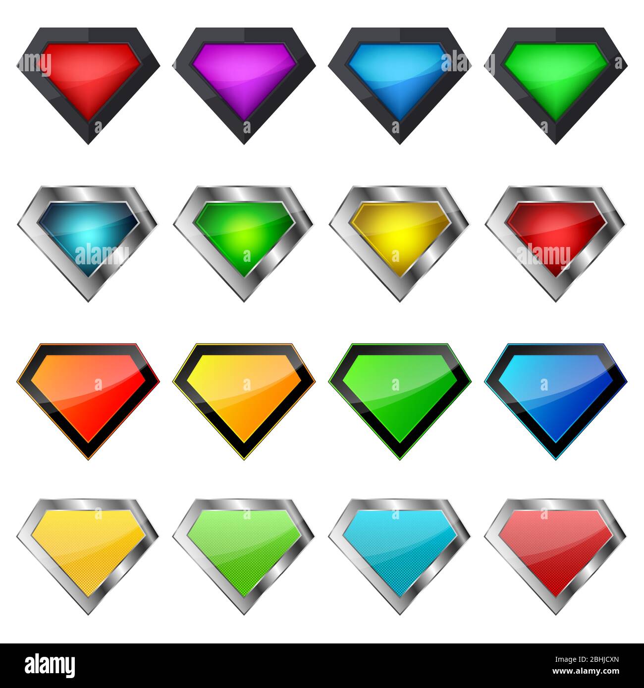 Set of 3D diamonds. Vector illustration. Diamond icons isolated. Bright ...