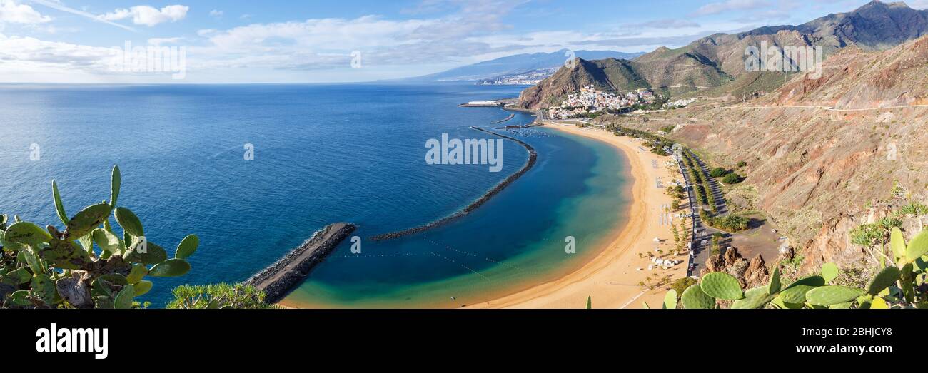 Tenerife beach Teresitas Canary islands sea water Spain panoramic view ...