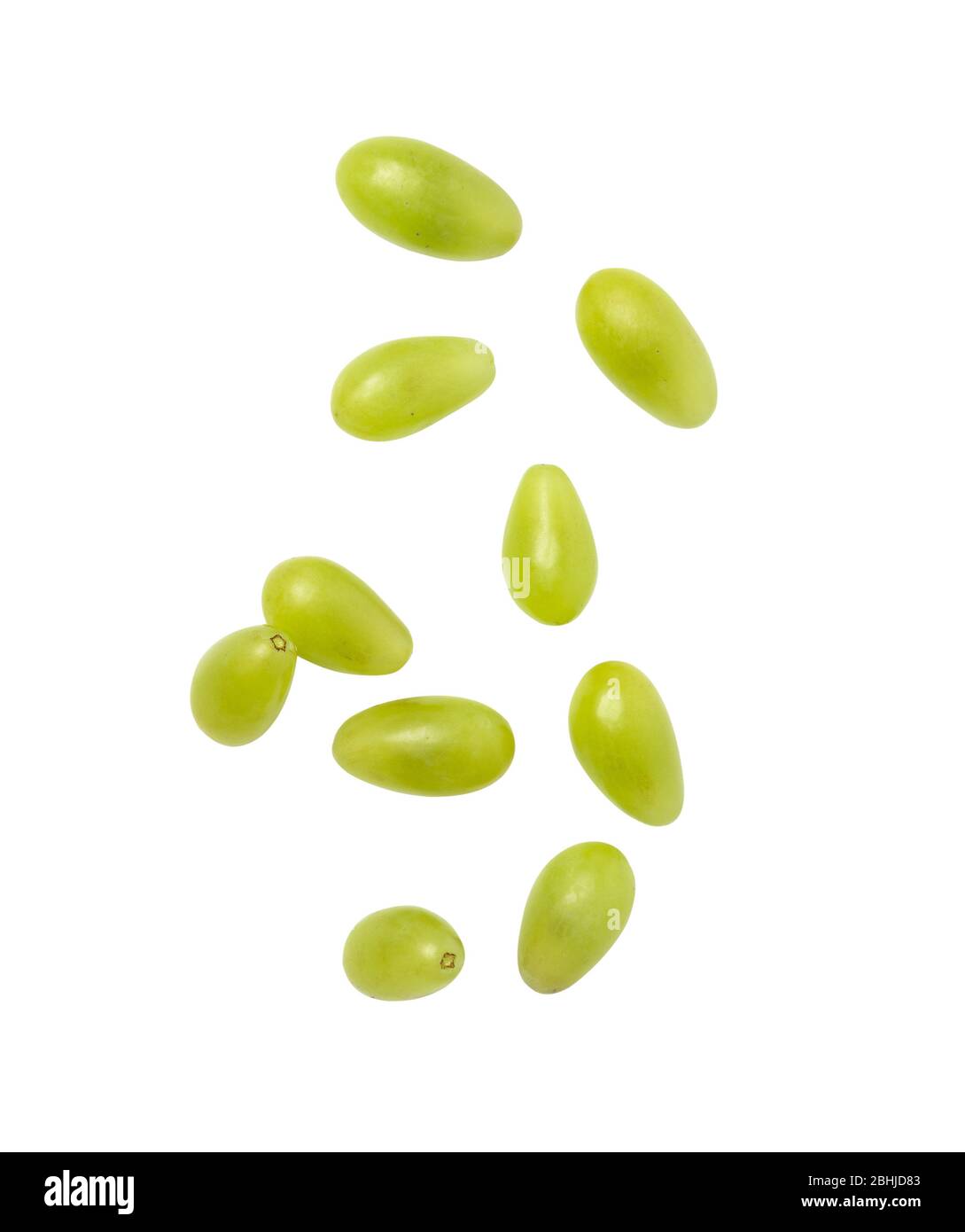 Falling green grapes isolated on white background with clipping path ...