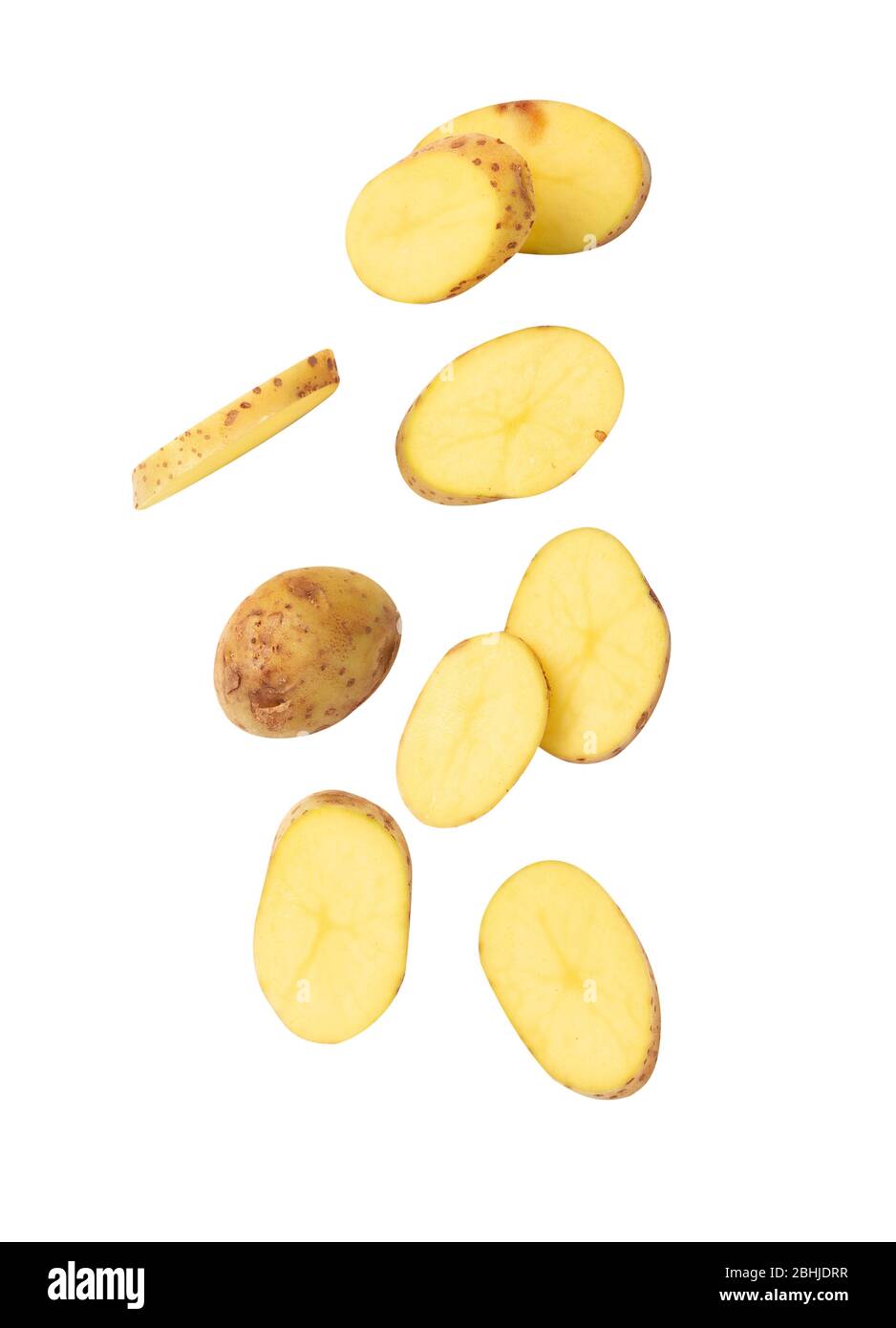Falling potato slice isolated on white background with clipping path ...