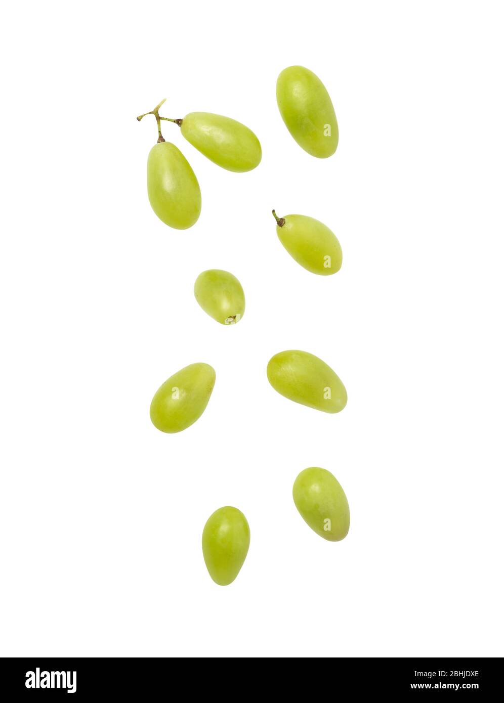 Falling green grapes isolated on white background with clipping path ...