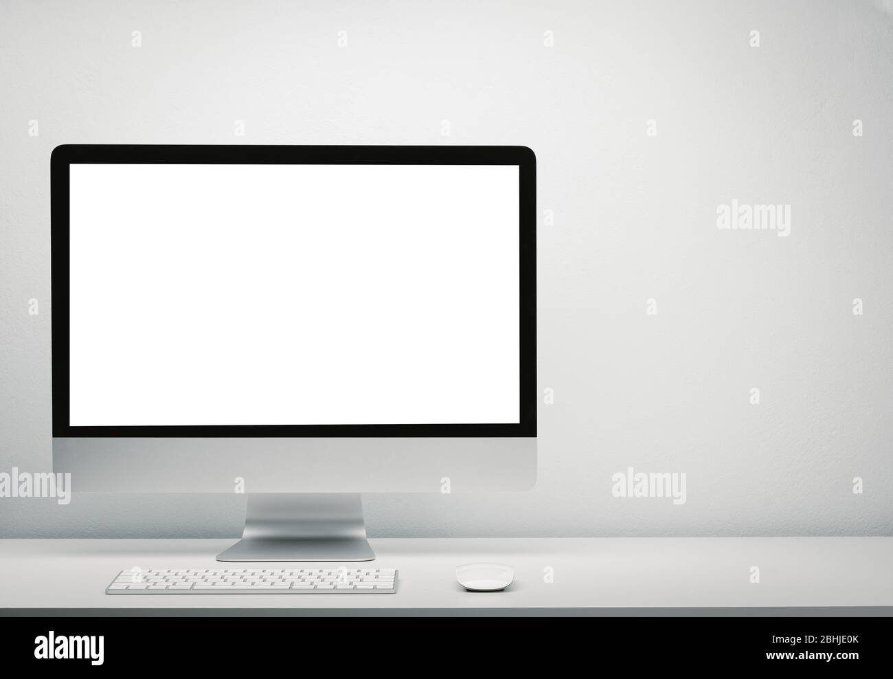 Blank screen computer display for mockup in office interior, Work desk ...