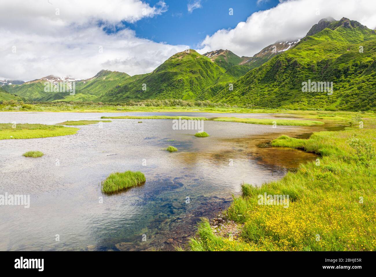 Lake in Pasagshak bay, Kodiak island, Alaska, U.S.A Stock Photo - Alamy