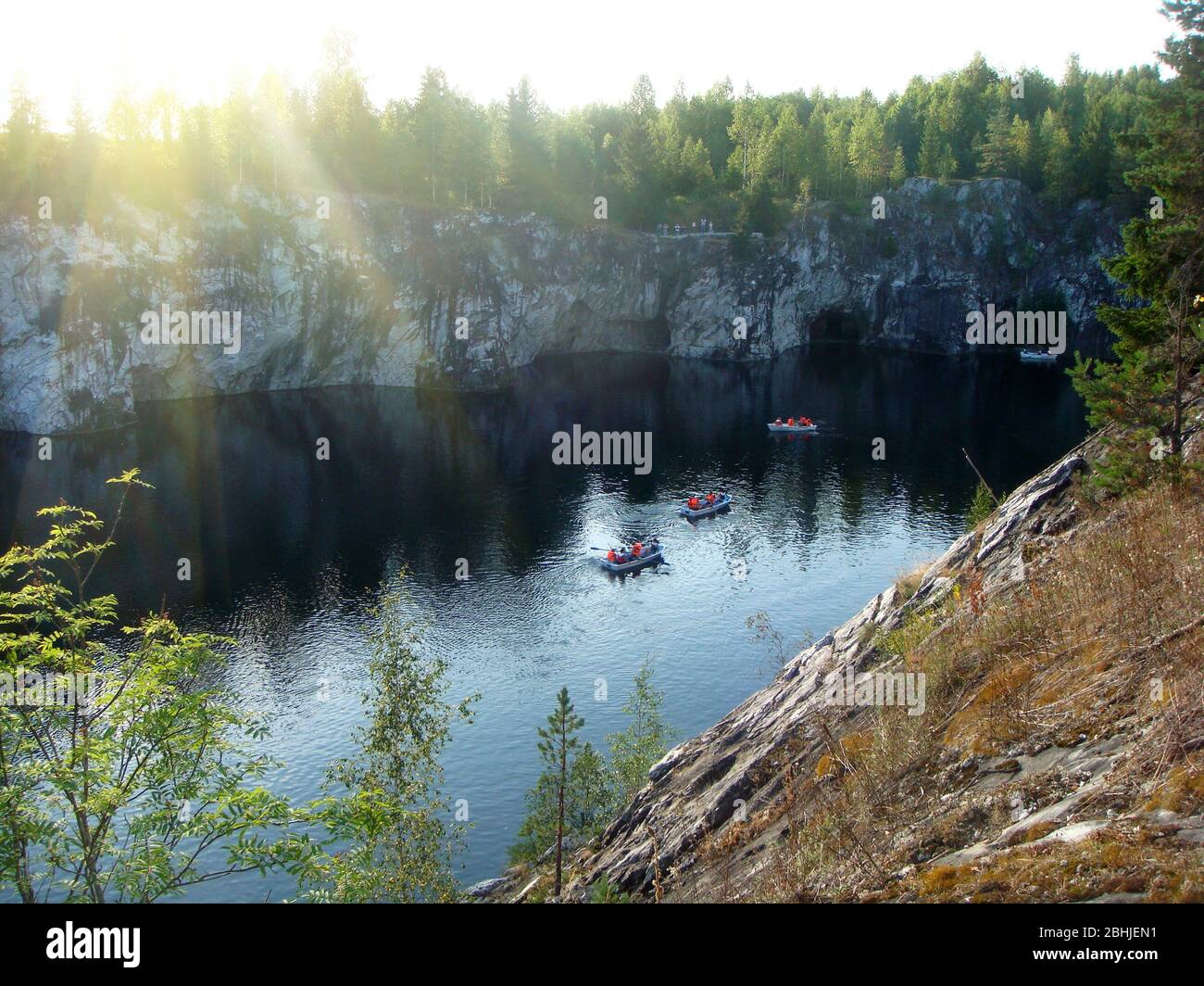Famous beautiful marble quarry canyon Ruskeala, Republic of Karelia ...