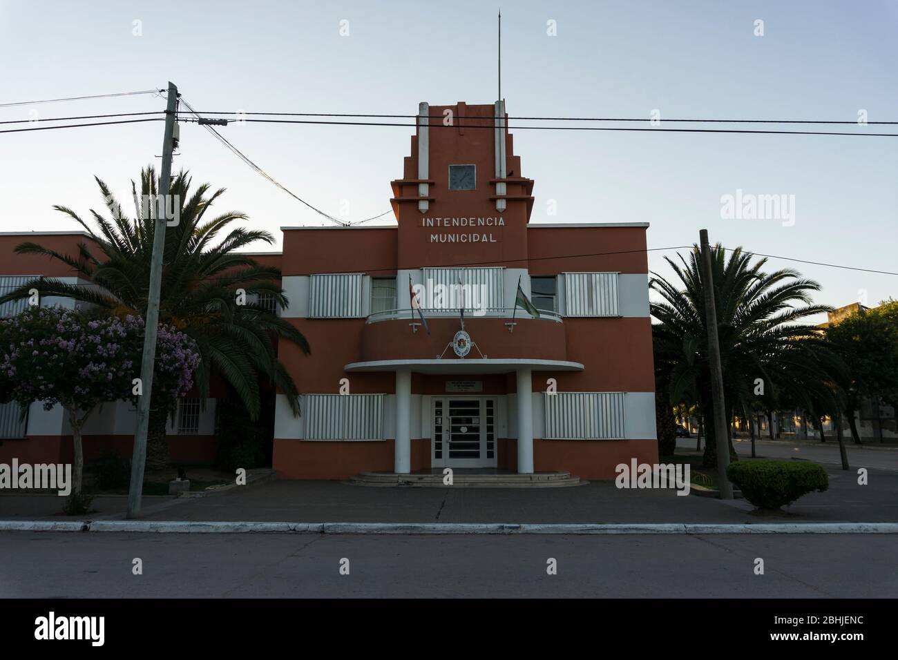 Scene view of main access City Hall building of Huinca Renancó, Córdoba ...
