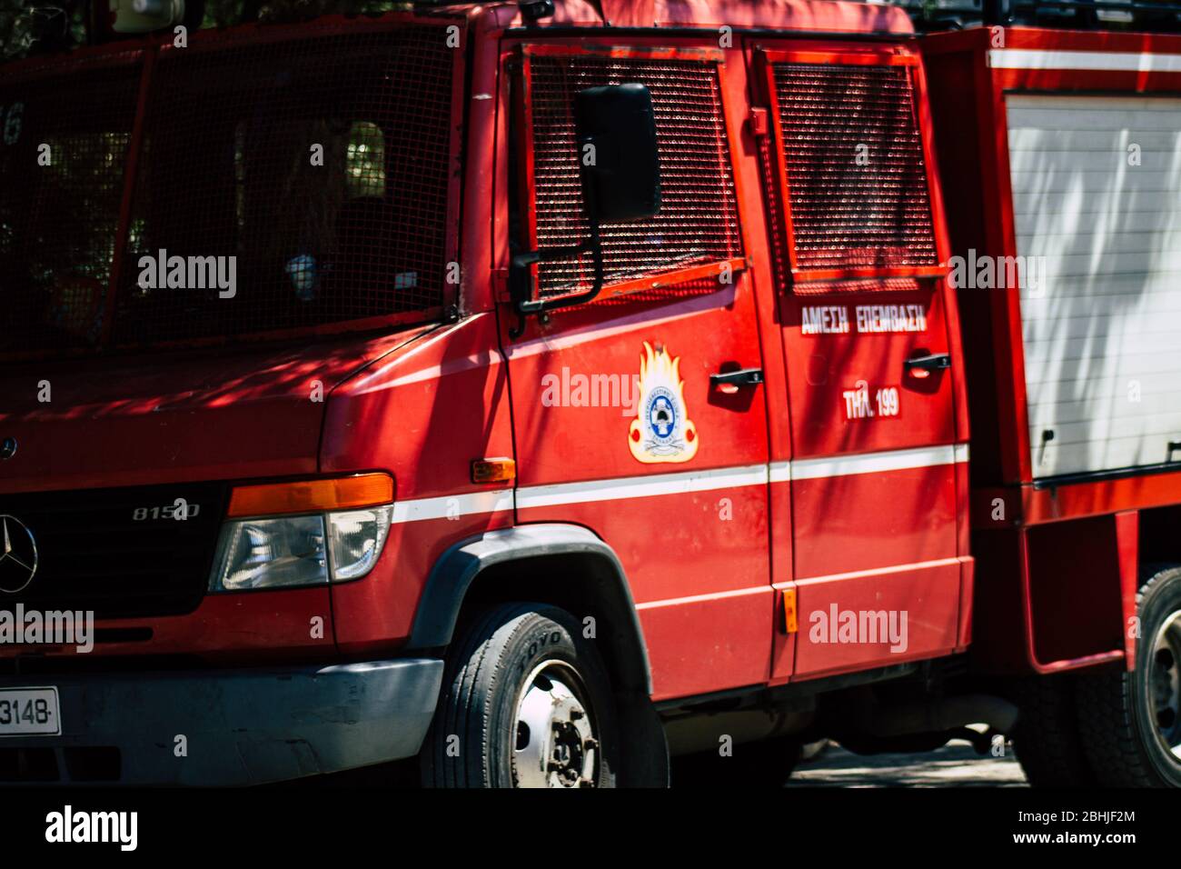Athens Greece August 28, 2019 View of traditional Greek fire engine ...