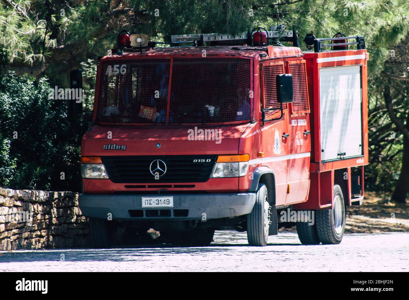 Athens Greece August 28, 2019 View of traditional Greek fire engine ...