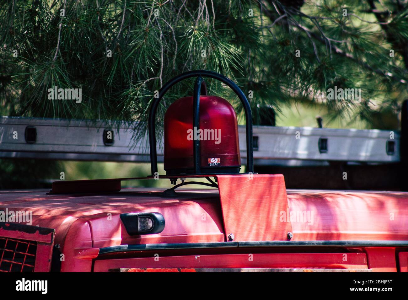 Athens Greece August 28, 2019 View of traditional Greek fire engine ...
