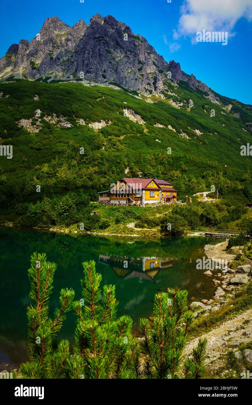 Mountain cottage at the Zelene pleso (Green lake), Slovakia Stock Photo ...