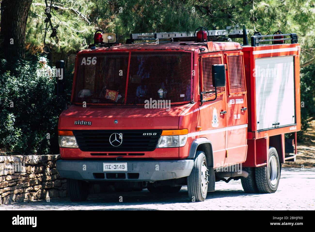 Athens Greece August 28, 2019 View of traditional Greek fire engine ...